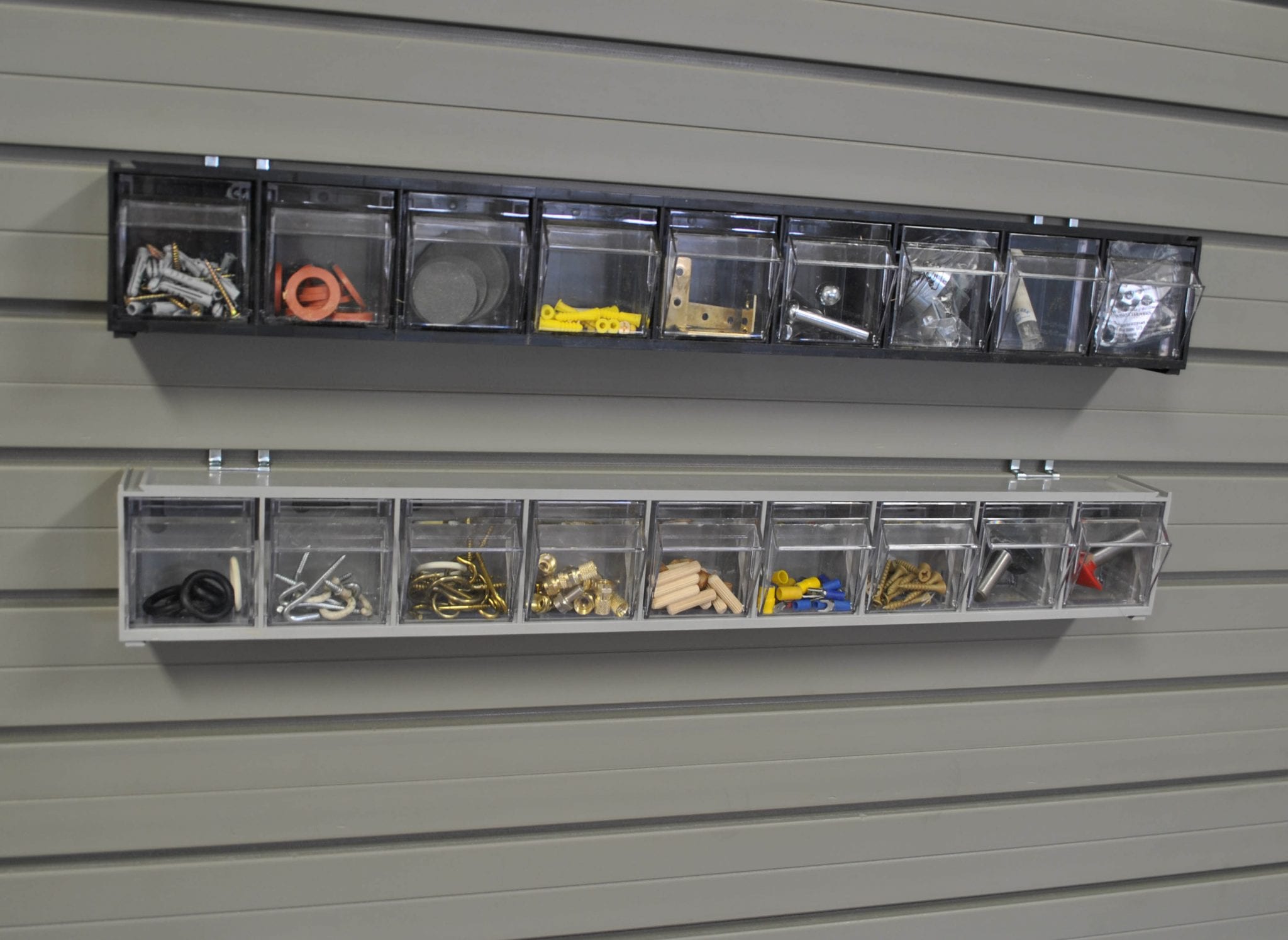 HandiWALL Tip Out Bins – 9 Bin (Black) - Slatwall Storage